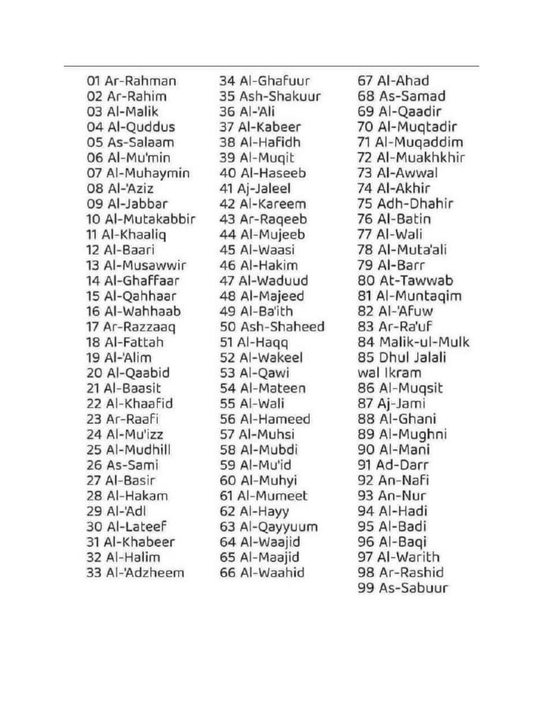 99 Names of Allah | PDF
