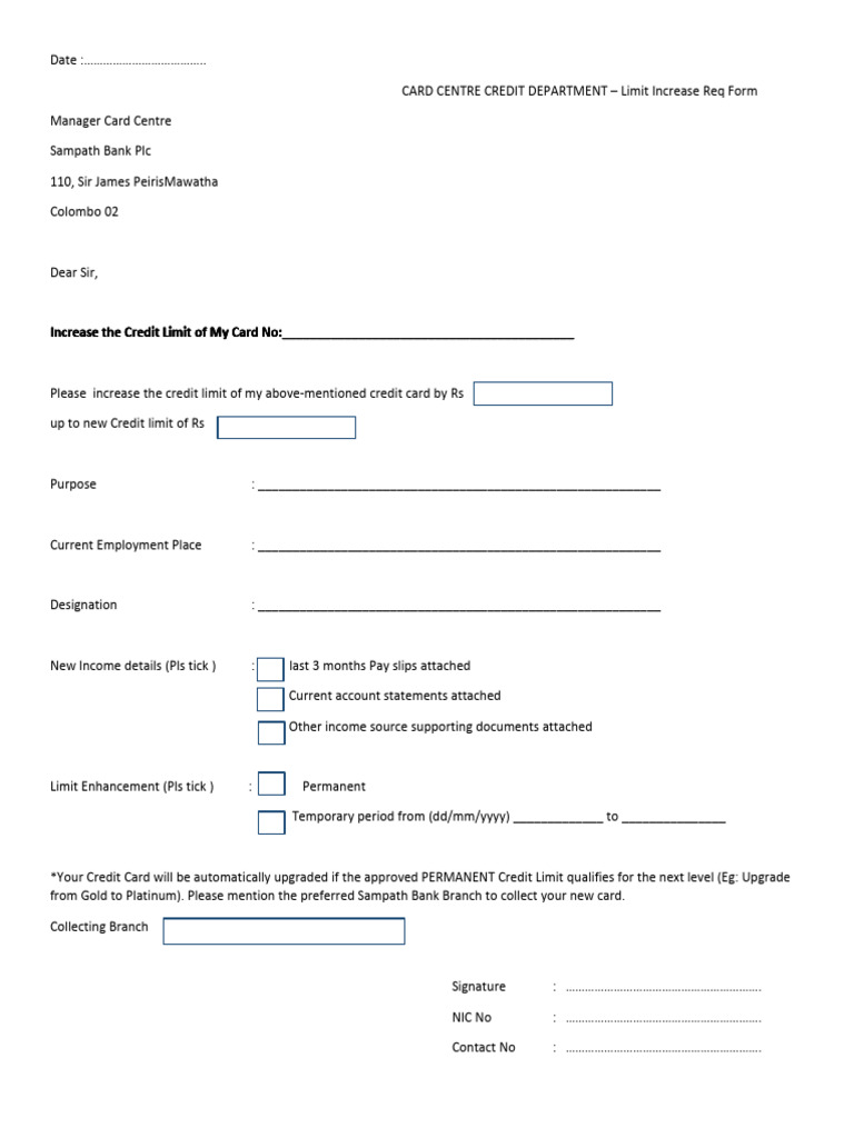 Credit Limit Increase Request Form B4b01d9aec | PDF