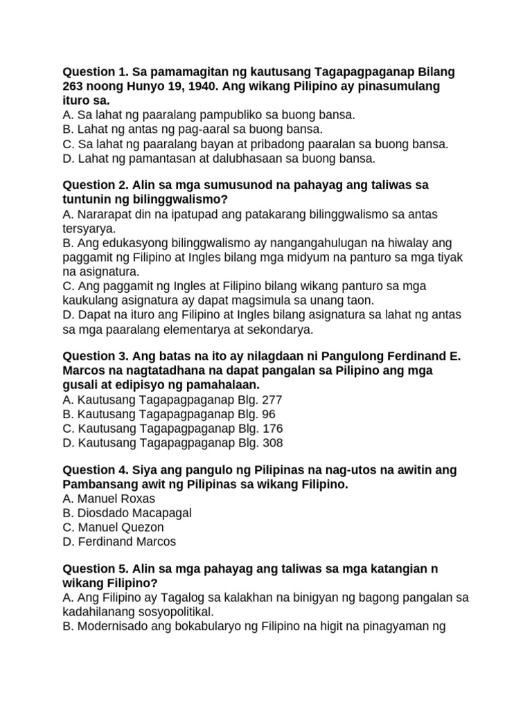 Filipino Let Questions | PDF