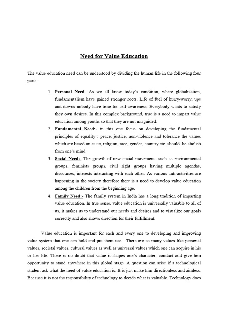 Importance of Value Education Today | PDF | Liberal Arts Education ...