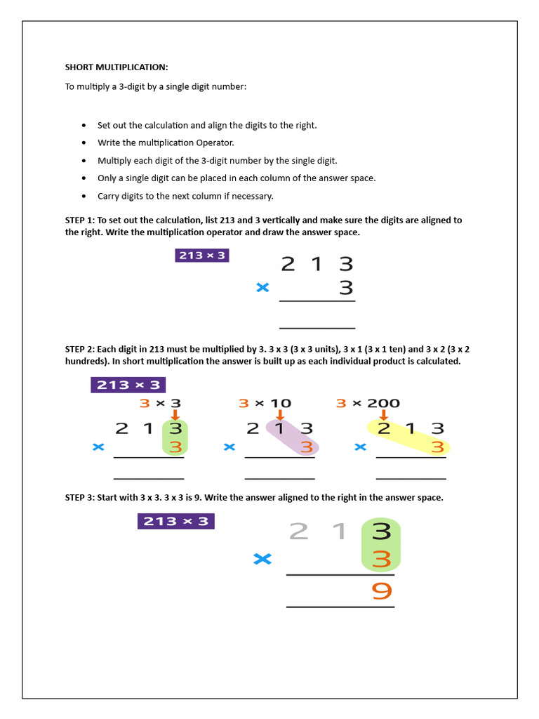 SHORT MULTIPLICATION | PDF