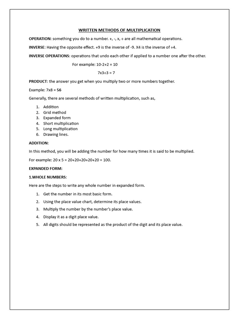 Written Methods of Multiplication | PDF