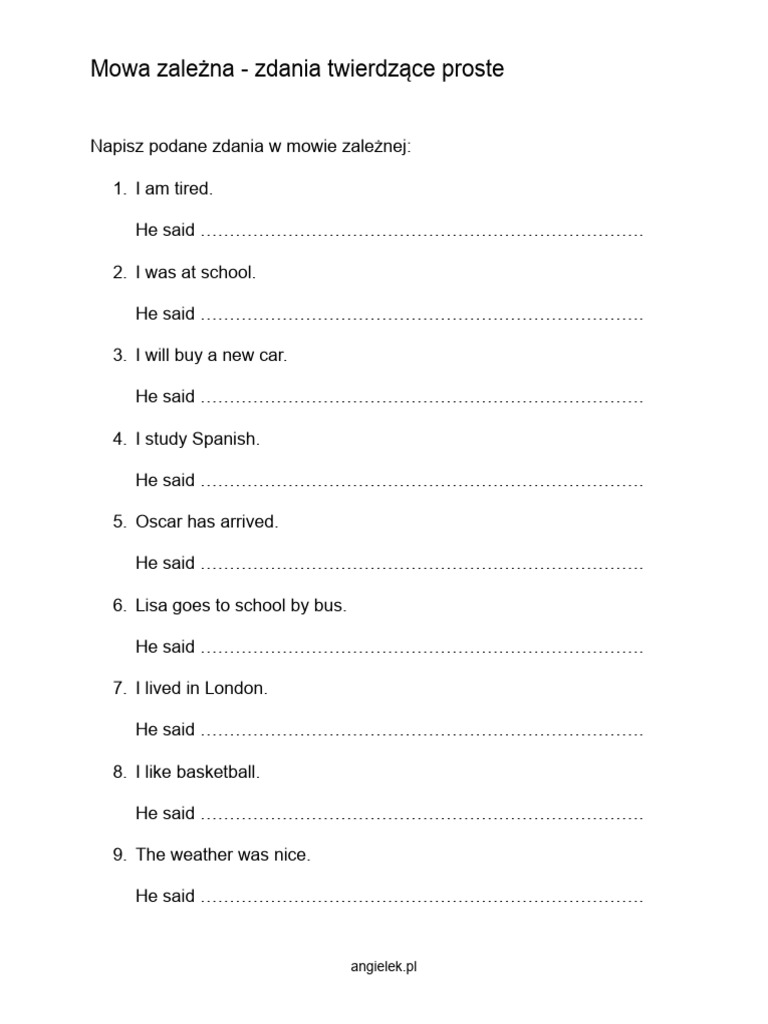 Mowa Zależna: Przykłady Zdań | PDF
