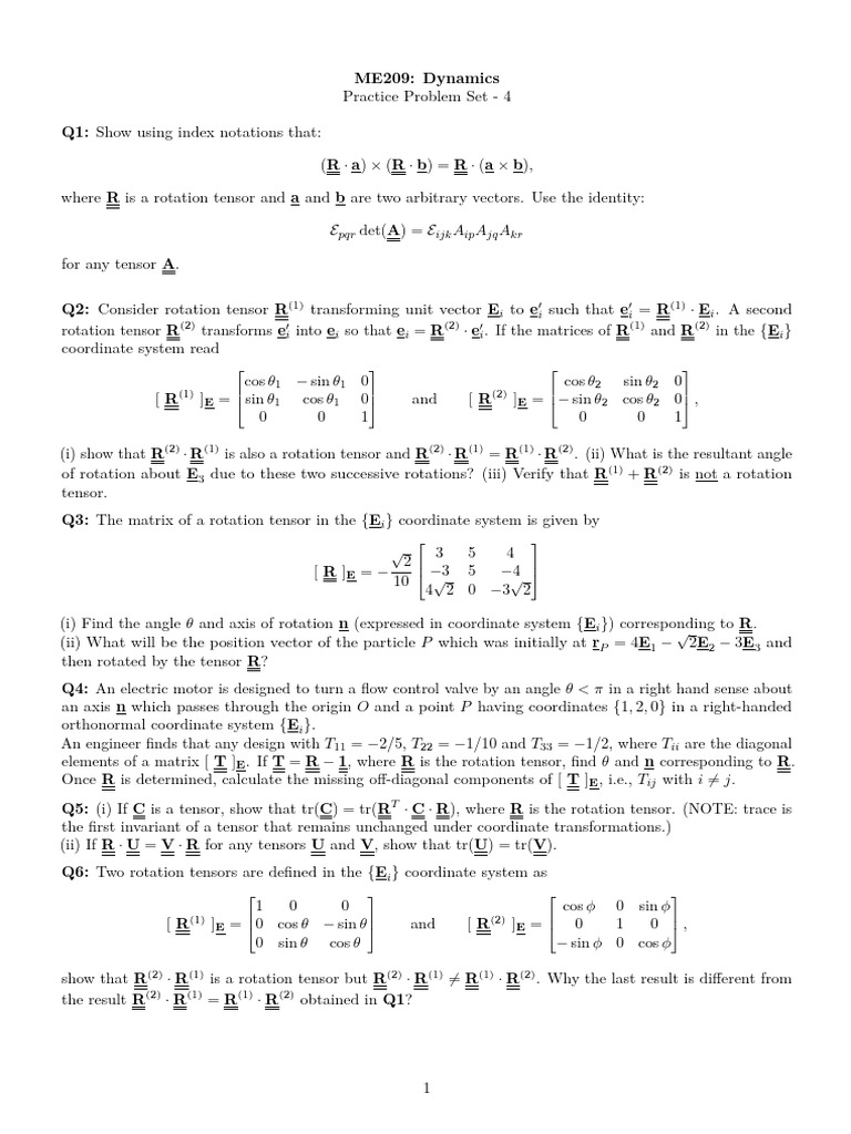 Dynamics Practice Problem Set 4 | PDF | Tensor | Rotation