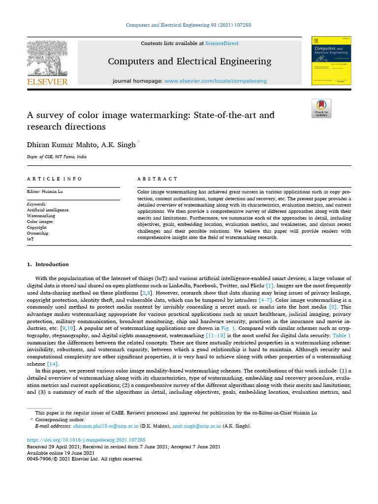 IJ_2021_Mehto_A Survey of Color Image Watermarking State-Of-The-Art And ...