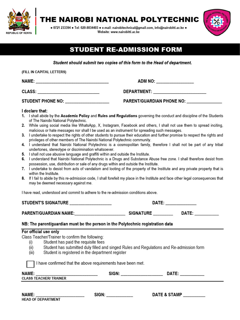 TNNP RE_ADMISSION FORM | PDF | Justice | Crime & Violence
