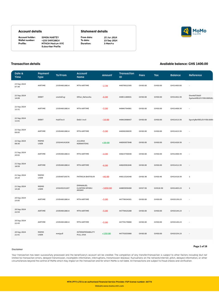 MoMo Statement | PDF | Debit Card | Payments