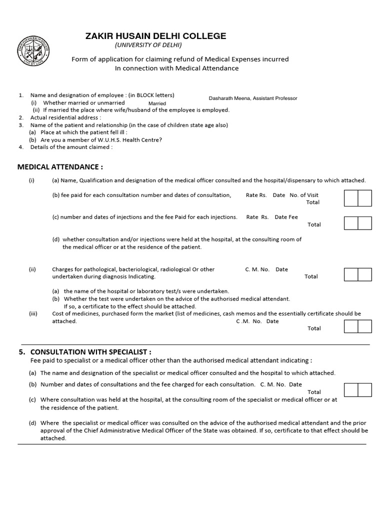 Appl. For Claiming Refund Medical Form | PDF | Physician | Hospital