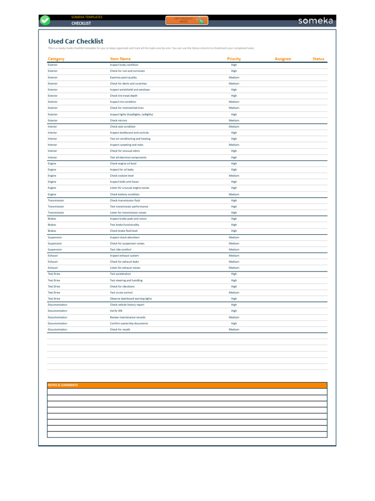 Used Car Checklist Someka Example PDF V1 | PDF | Brake | Tire