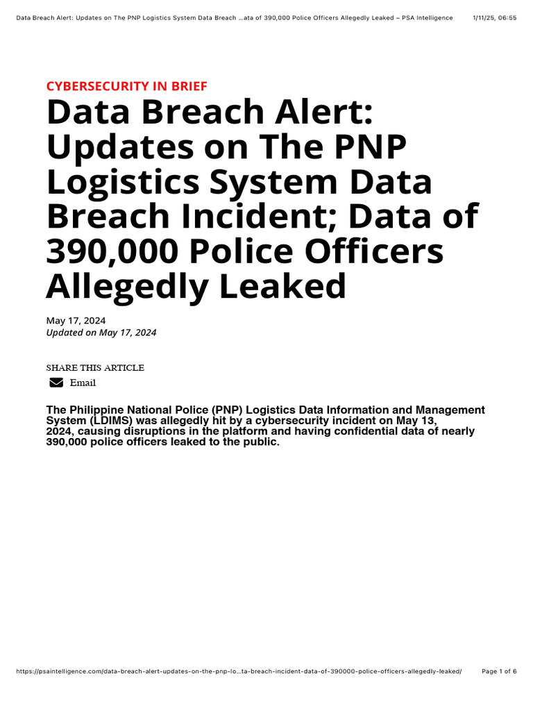 Data Breach Alert: Updates on The PNP Logistics System Data Breach ...