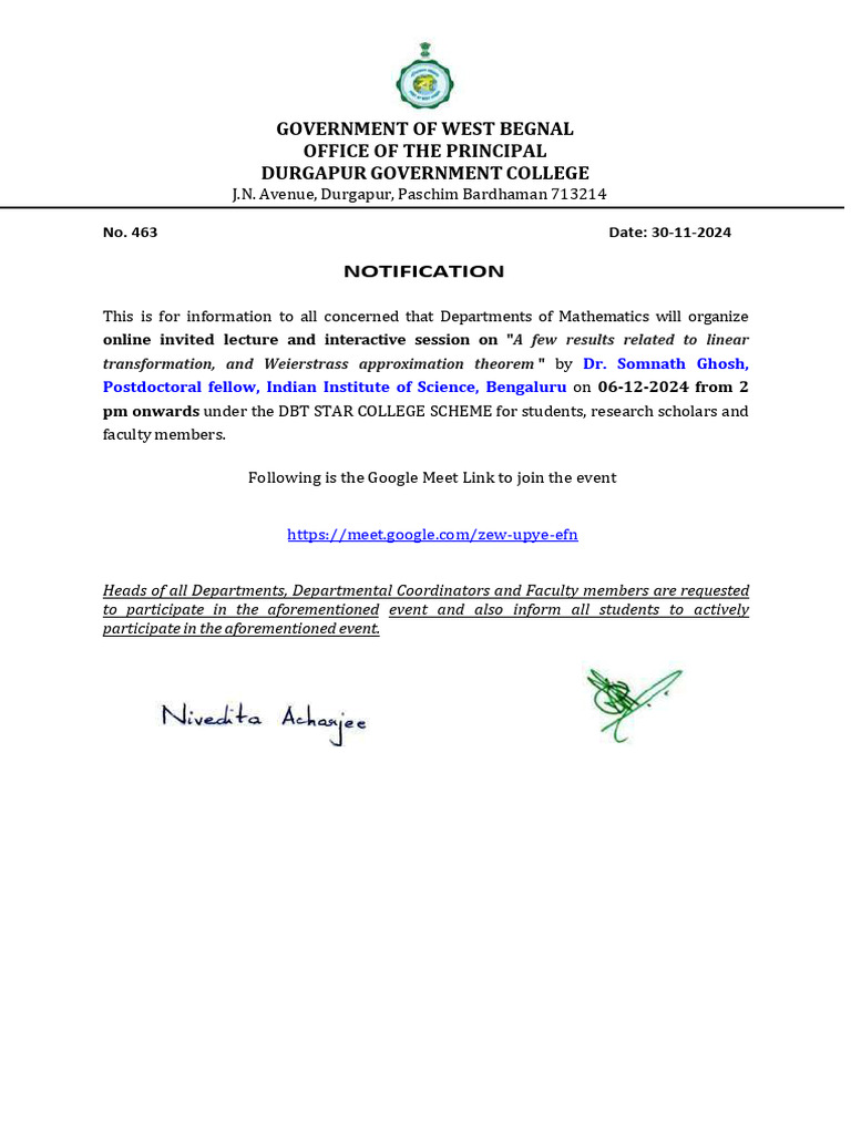 Notice - 463 - DBT Star College Scheme | PDF