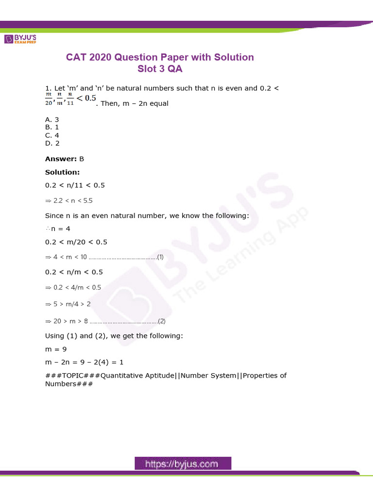 CAT 2020 Question Paper With Solution Slot 3 QA | PDF | Area | Circle