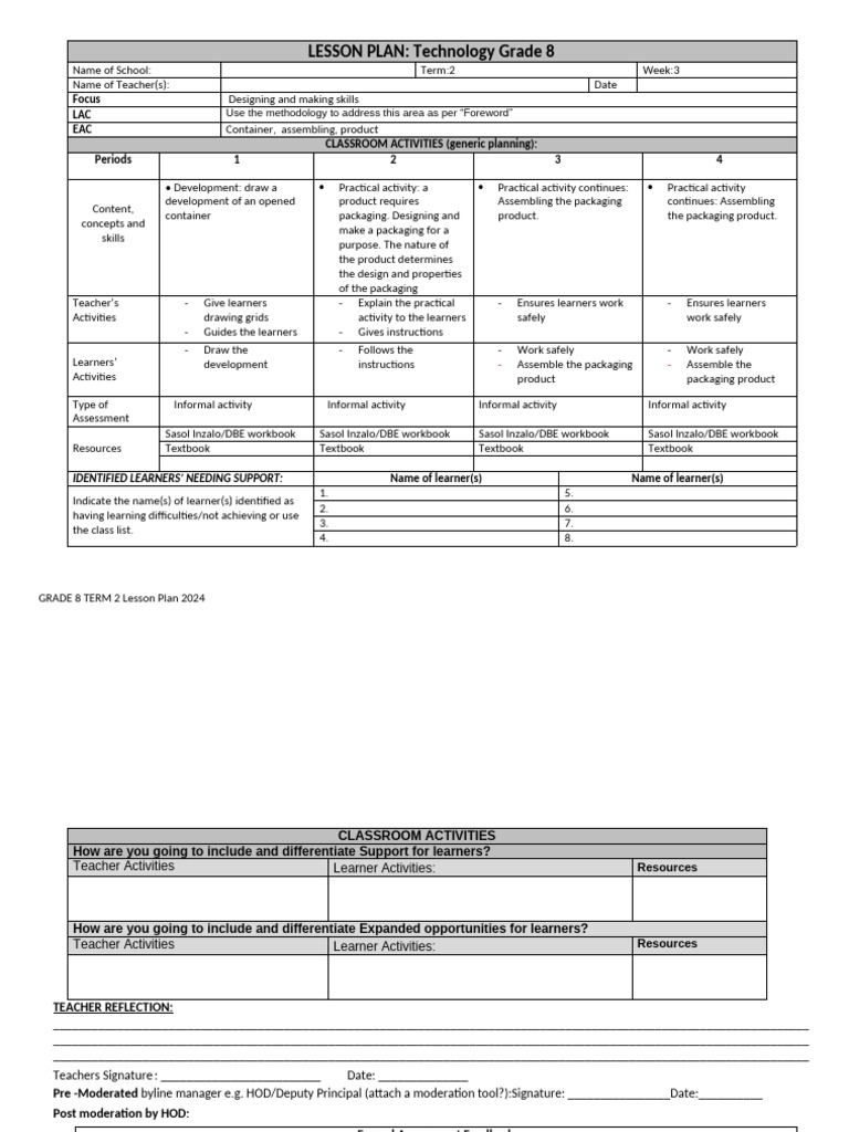 Grade 8 Tech Lesson Plan | PDF | Lesson Plan | Teachers
