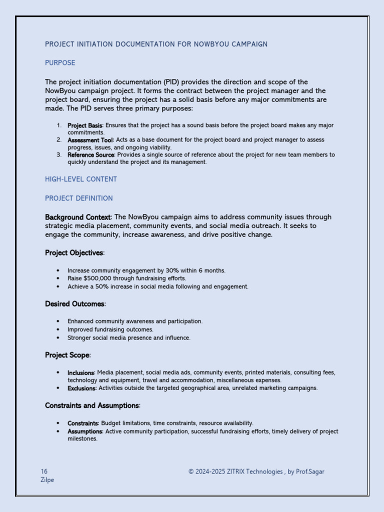 Summarised Project Initiation Documentation For NowByou | PDF | Project ...