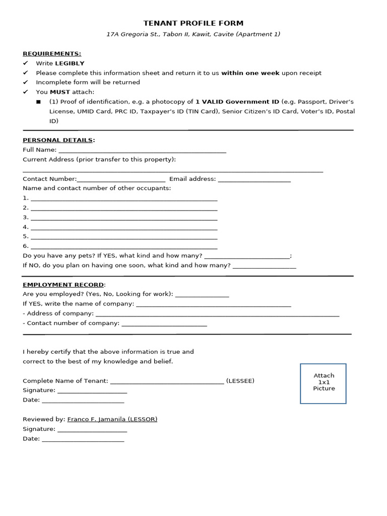 TENANT RENTER FORM | PDF