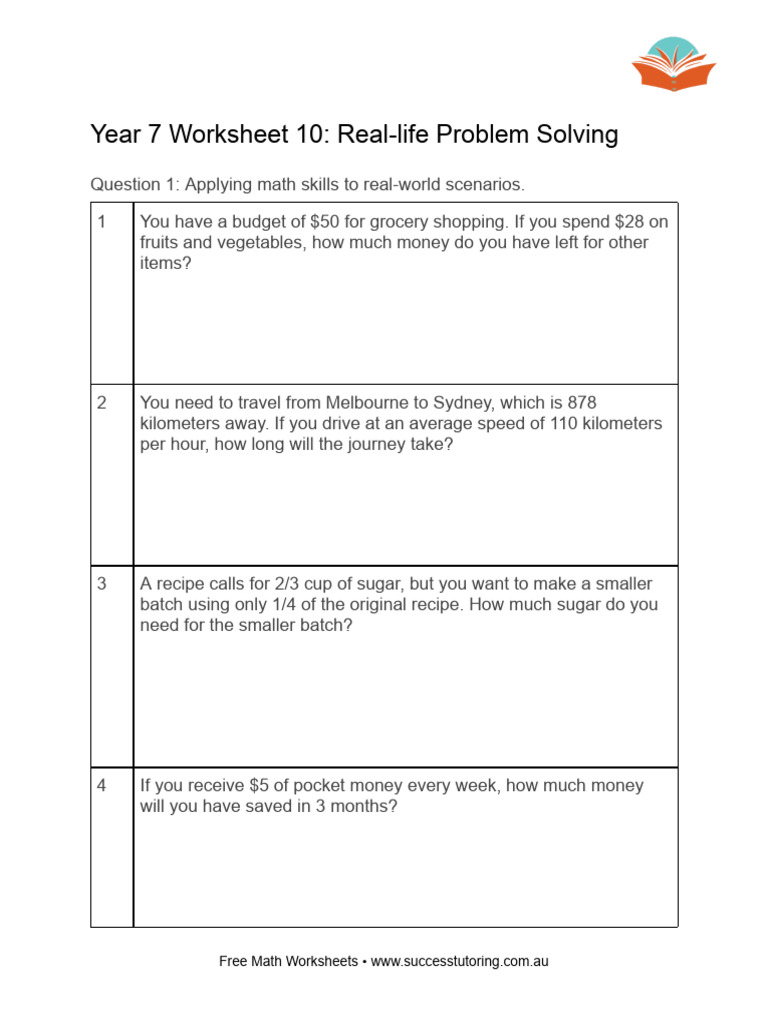 Year 7 Worksheet 10 - Real Life Problem Solving 1 | PDF | Length