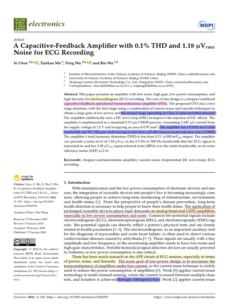 A Capacitive-Feedback Amplifier With 0.1% THD and 1.18 ΜVrms Noise for ...