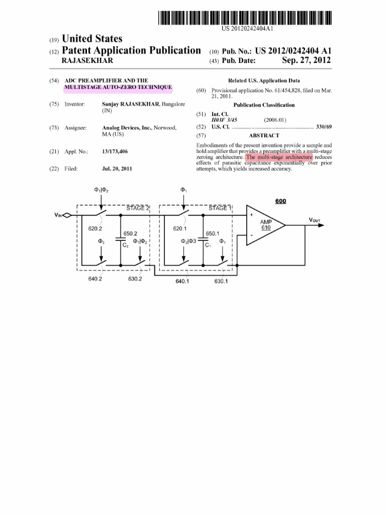 ADI - US20120242404A1-ADC Preamplifier and The Multistage Auto-Zero ...