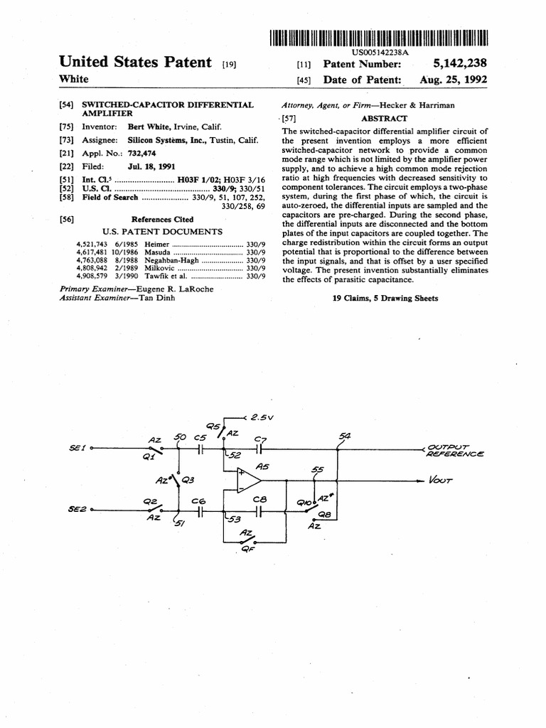 US5142238 (1992) - Switched-Capacitor Differential Amplifier | PDF ...