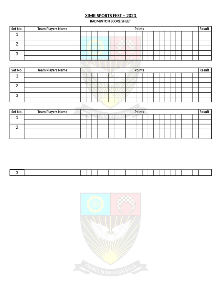 XIMR Badminton Scoresheet | PDF