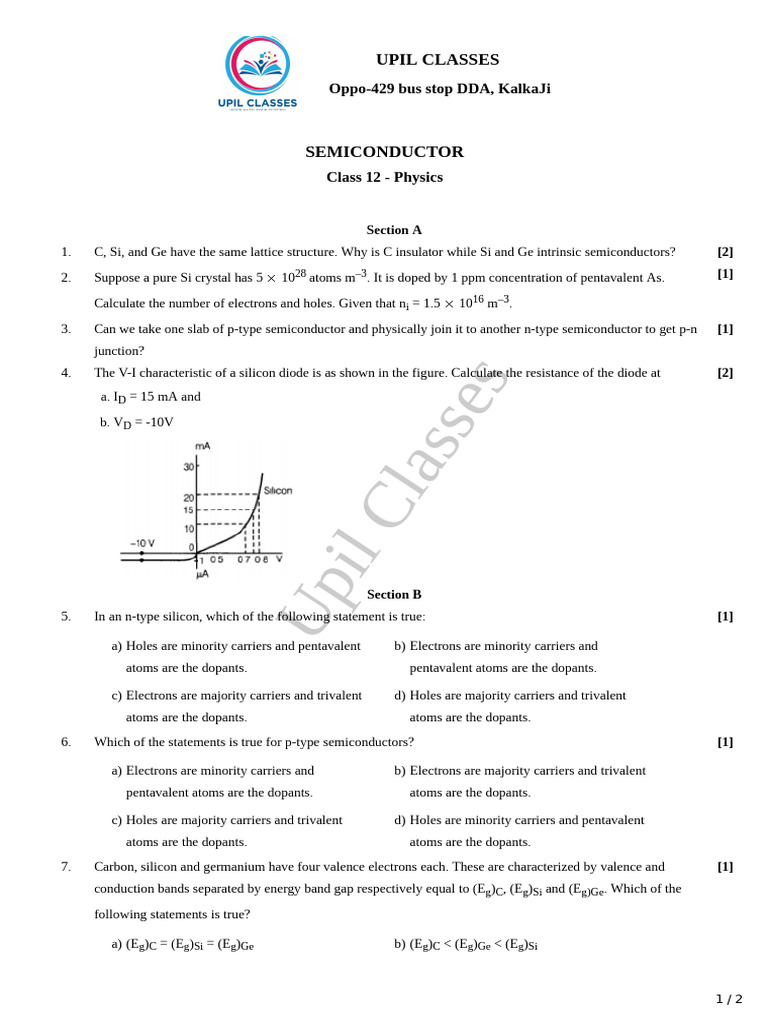Ques Semi | PDF | Doping (Semiconductor) | Semiconductors