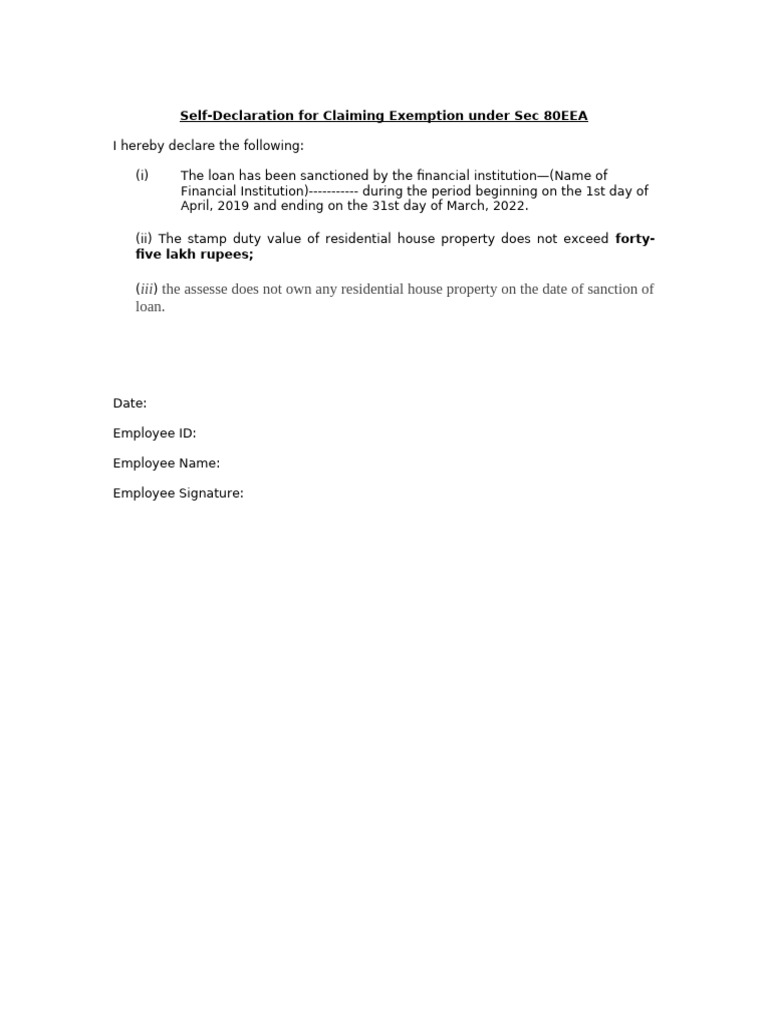 14. Self Declaration for Sec 80EEA | PDF