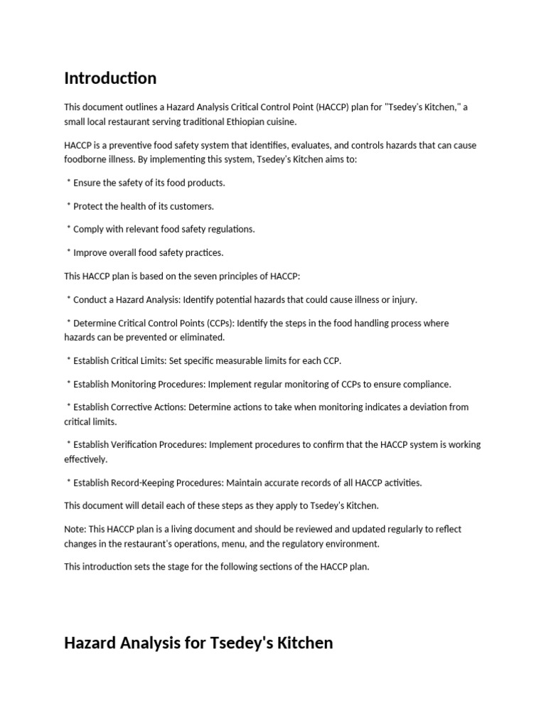 HACCP Plan for Tsedey's Kitchen | PDF | Records Management | Food Safety