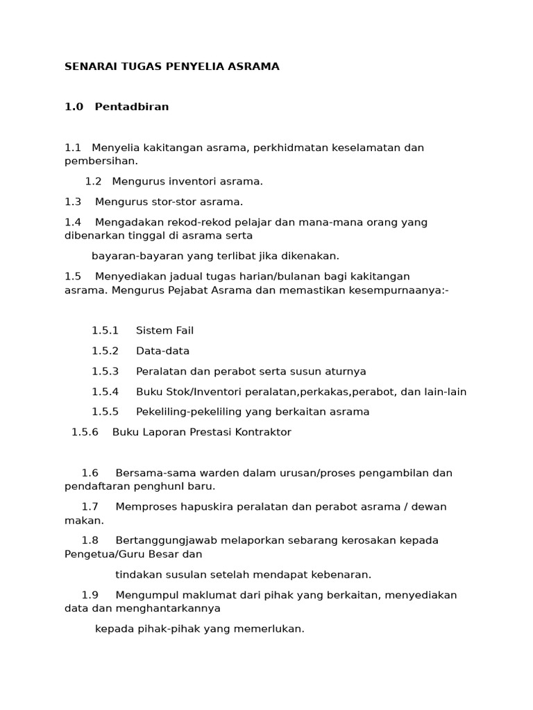 Contoh Senarai Tugas Penyelia | PDF