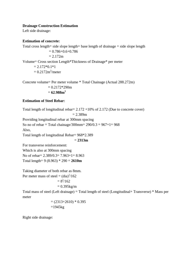 Drainage Construction Estimation | PDF | Building Technology ...