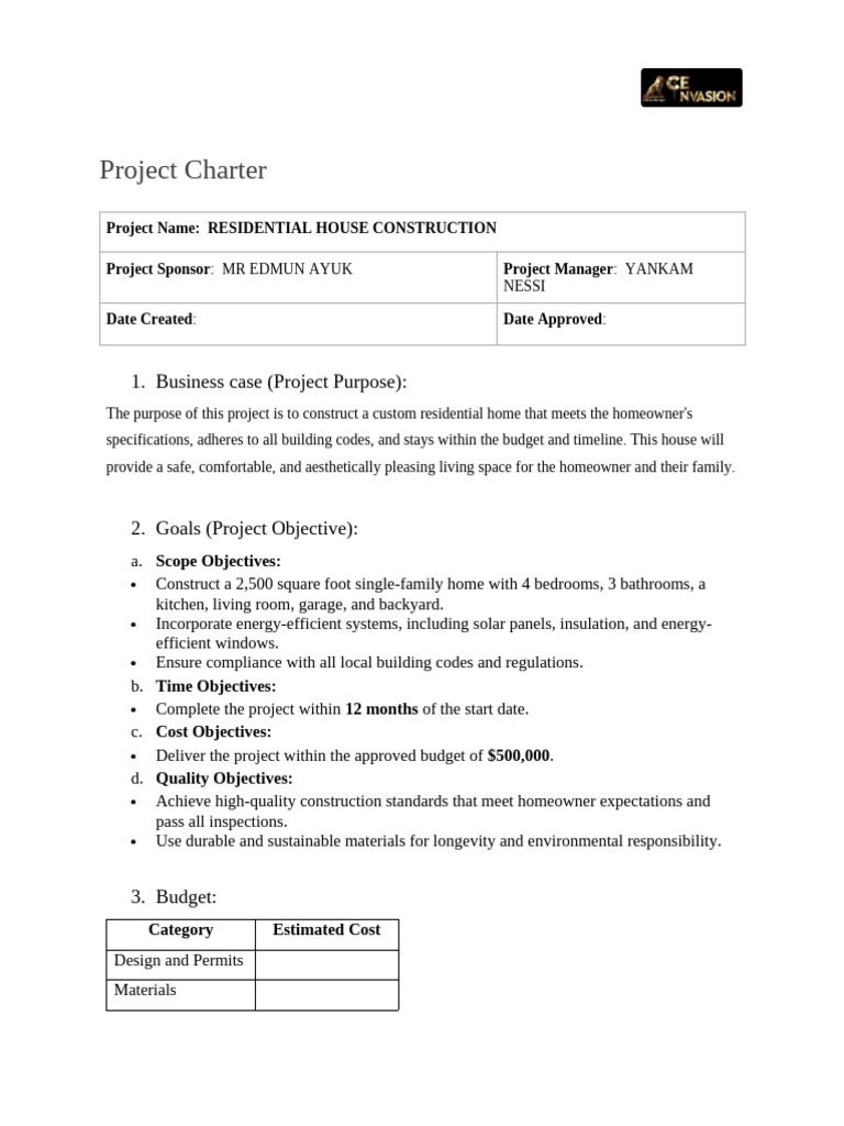 Project-Charter Residential House | PDF | Building Code | Building ...