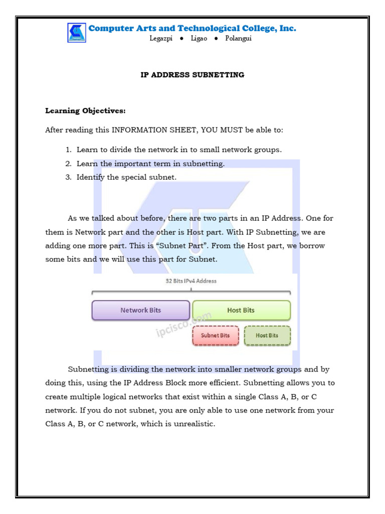 1-Subnetting | PDF | Ip Address | Internet Protocols