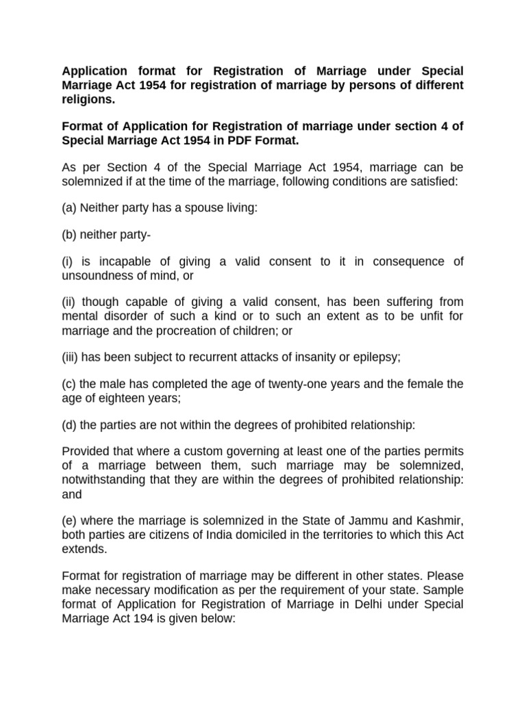 Special Marriage Registration Application | PDF | Marriage | Husband
