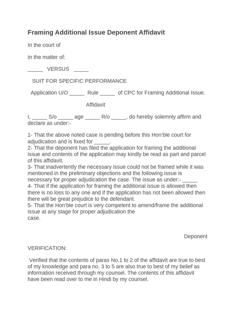 Framing Additional Issue Deponent Affidavit | PDF