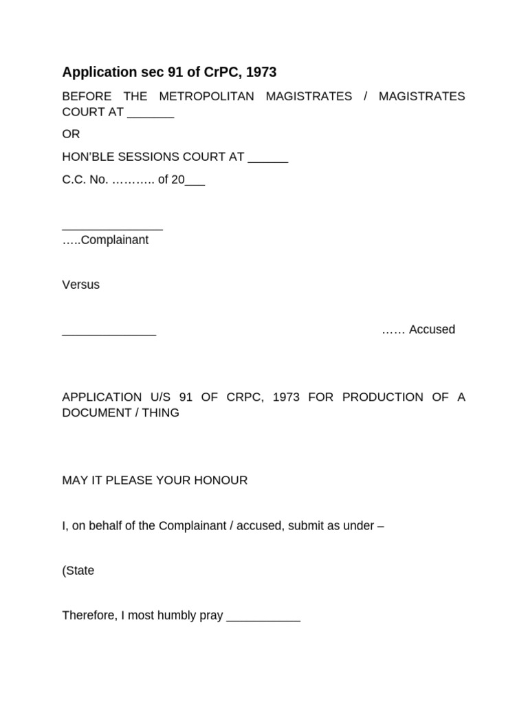 Application Sec 91 of CRPC | PDF