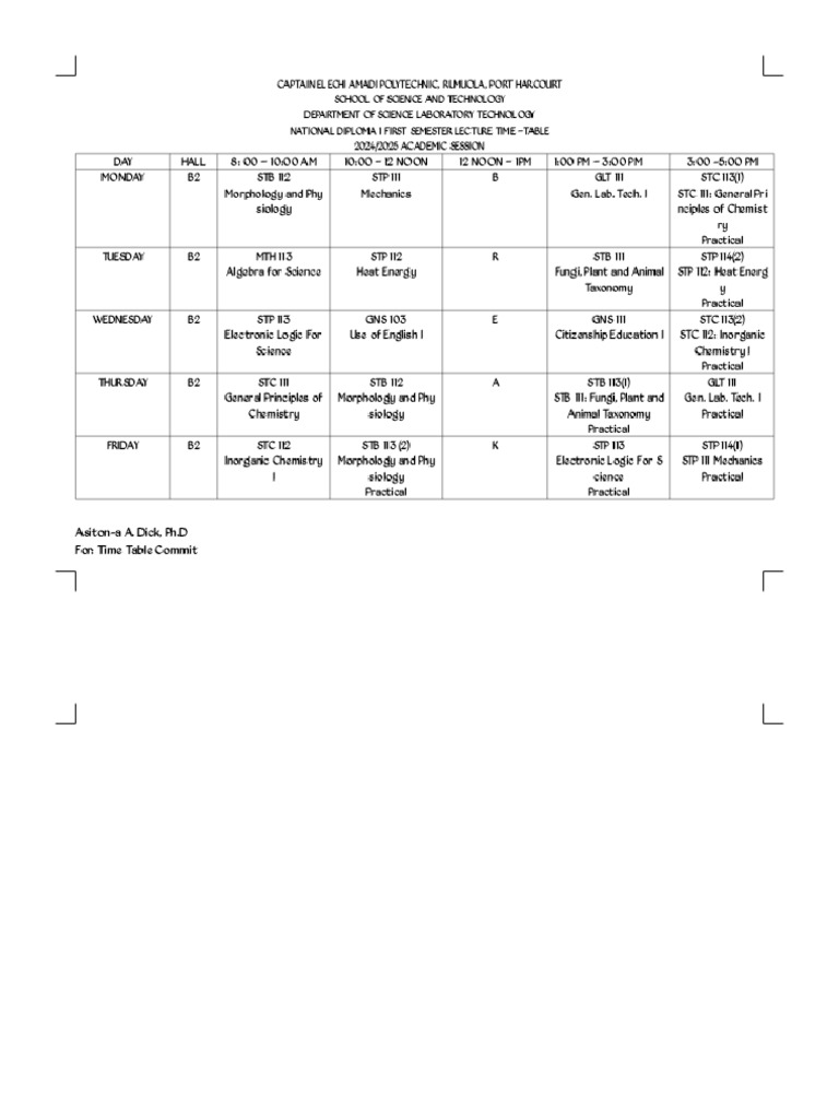 SLT Lecture Timetable - Phoenix | PDF