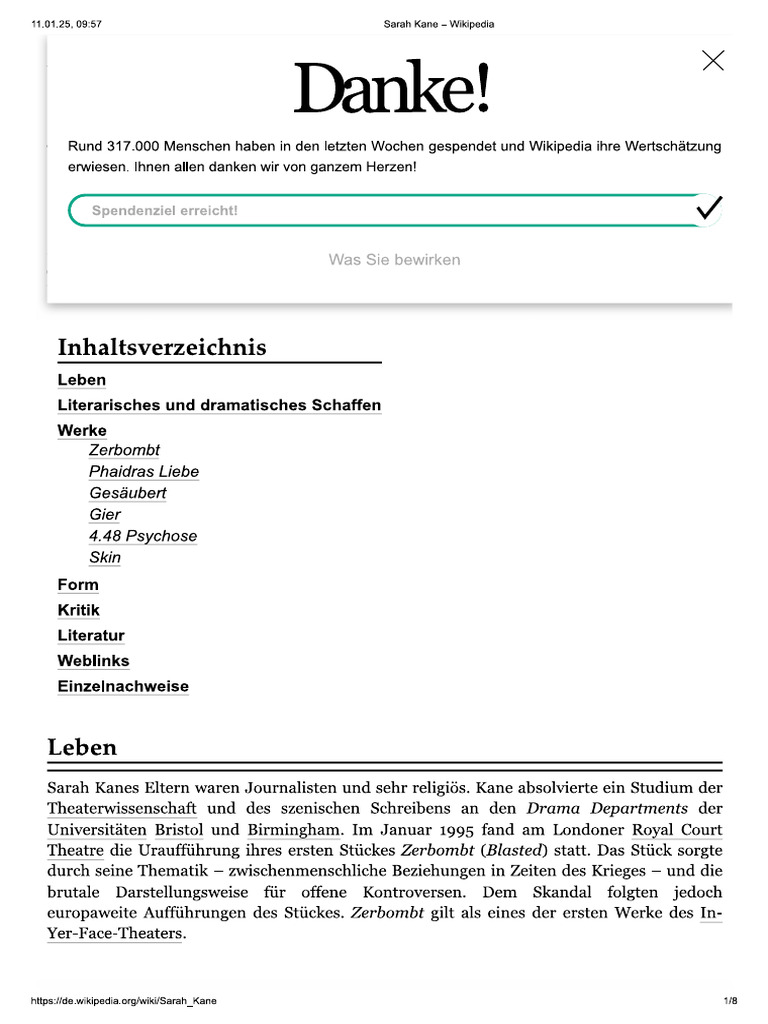 Sarah Kane – Wikipedia | PDF