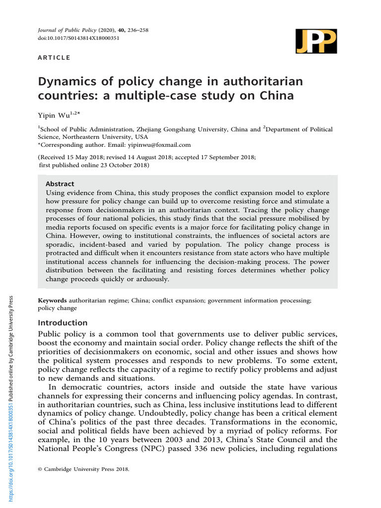 Dynamics of Policy Change in Authoritarian Countries A Multiple Case ...