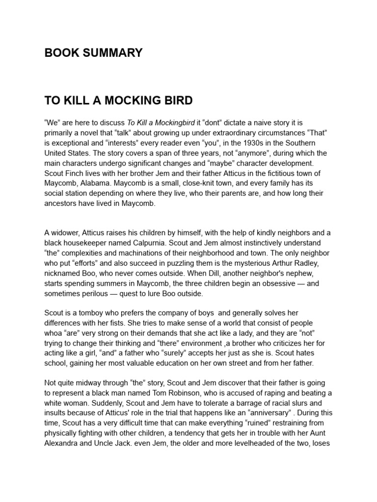 Summary of To Kill a Mockingbird | PDF | To Kill A Mockingbird