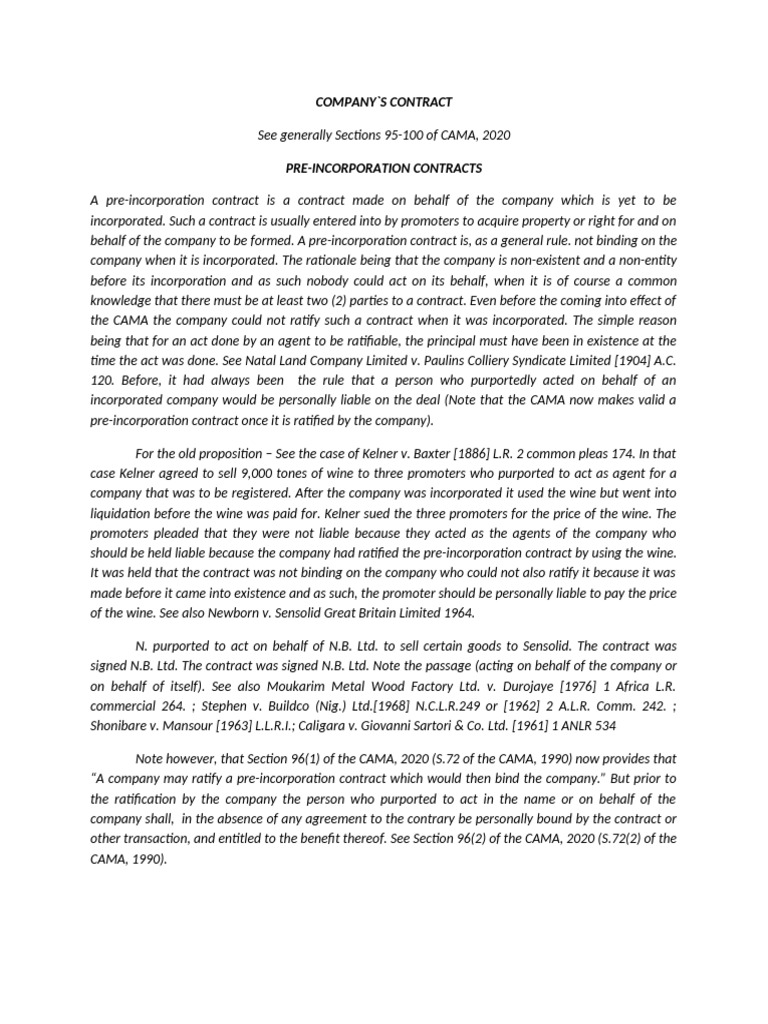 E-Lecture - Pre - Incorporation Contract | PDF | Legal Concepts ...