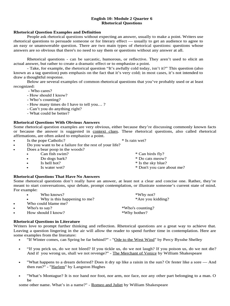 Quarter-2-Module-6 | PDF | Question | Rhetoric