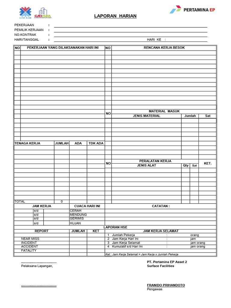 1. Format Laporan Harian | PDF