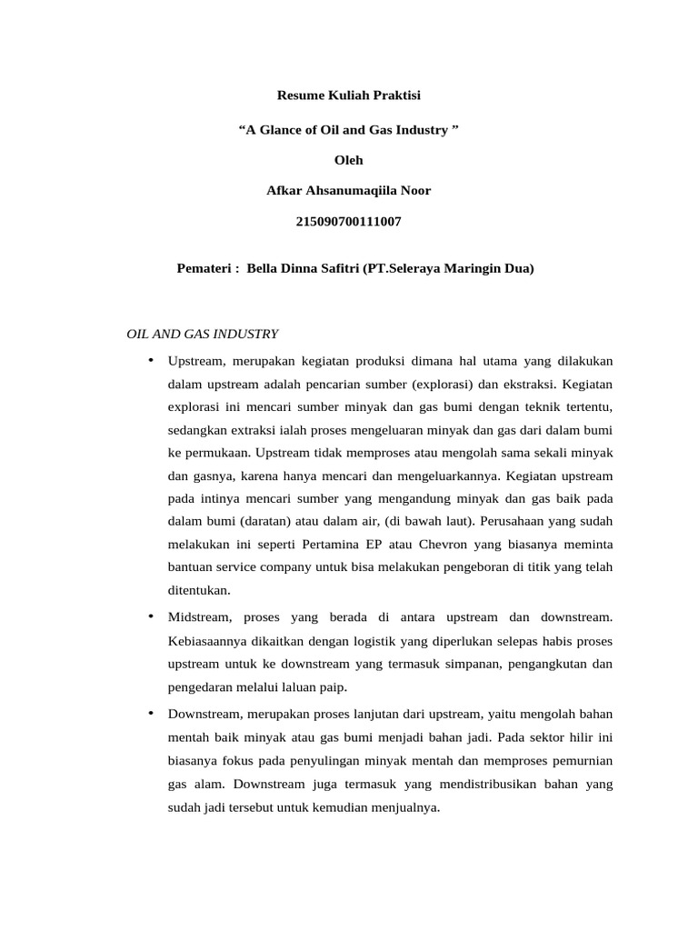 Resume A Glance of Oil and Gas Industry | PDF