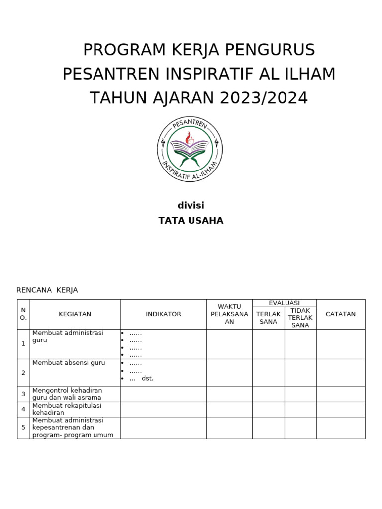 Program Kerja Tu Pes. | PDF