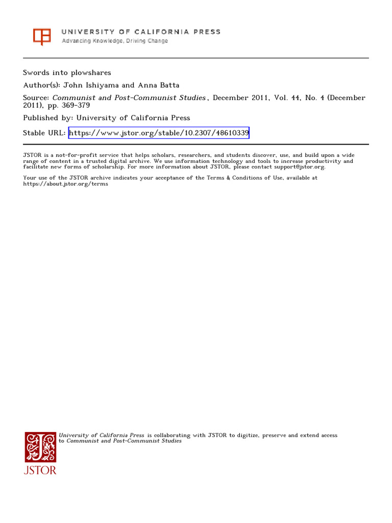 John Ishiyama and Anna Batta (2011) | PDF | Political Science