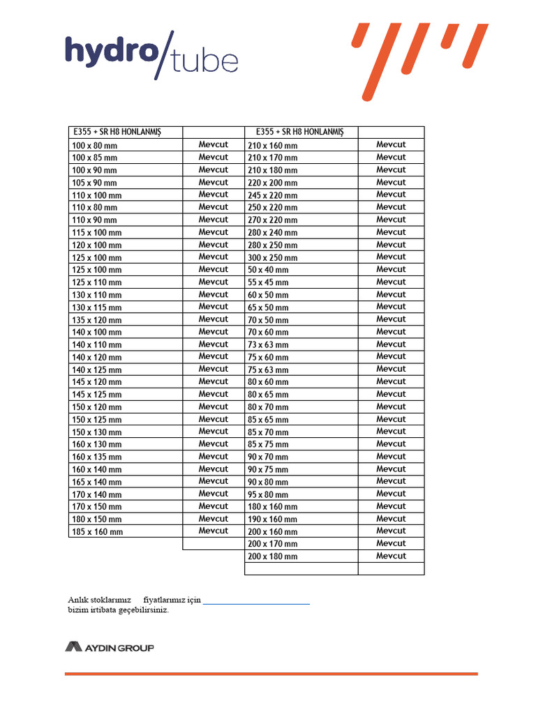 Hydro Tube Honlanmış Boru Stok | PDF