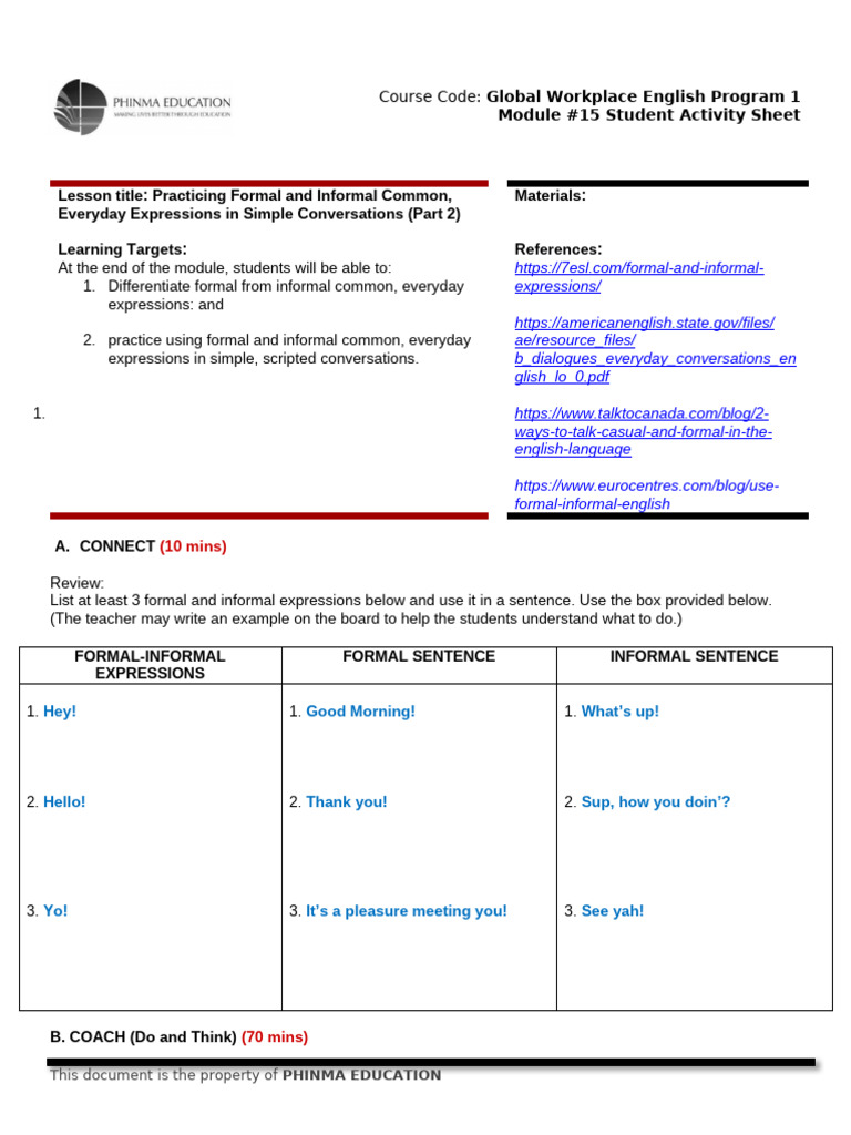 Sas15 Practicing Formal and Informal Common Everyday Expressions in Simple Conversations Part 2 ...