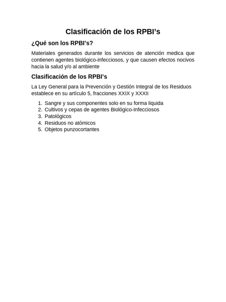Clasificación de Los RPBI | PDF