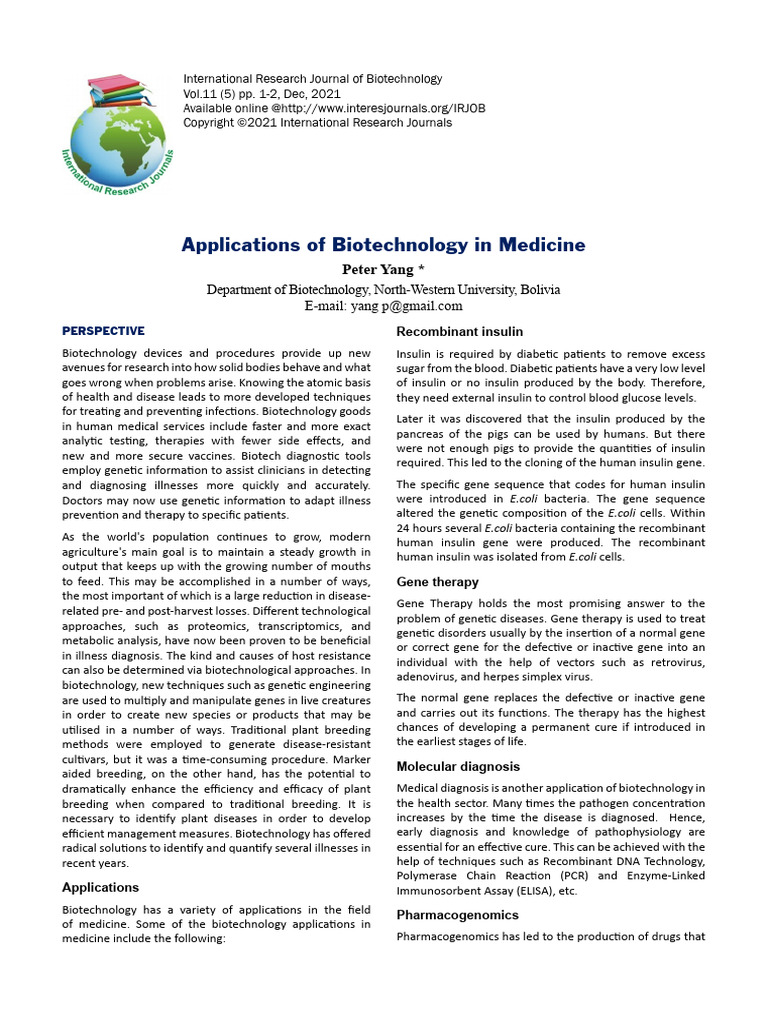 Biotech Innovations in Medicine | PDF | Biotechnology | Insulin