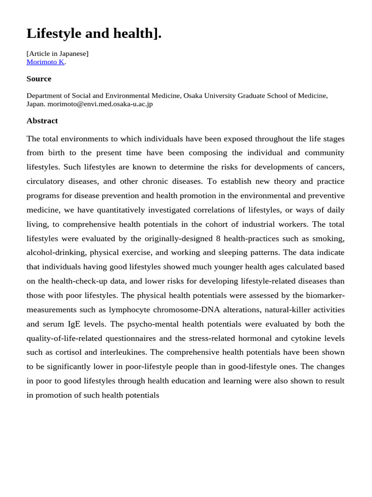 Lifestyle and Health Abstract | PDF
