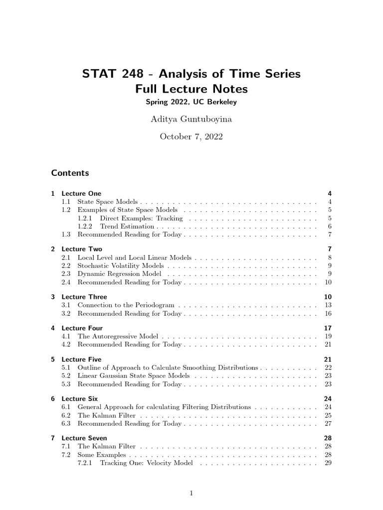Full Notes 248 Spring 2022 Time Series | PDF | Regression Analysis ...